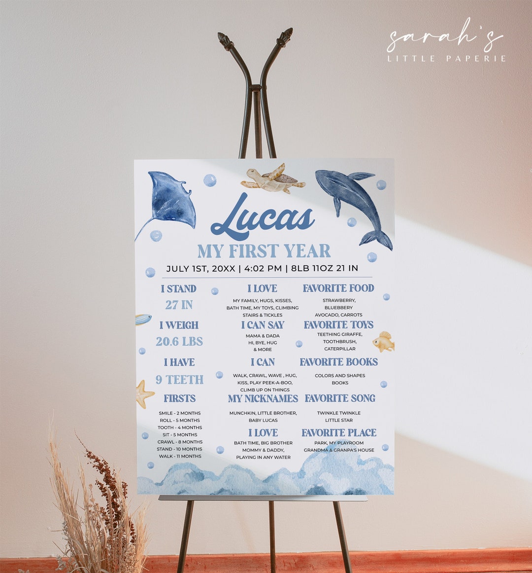 Ocean Birthday Milestone Board, Nautical Kids Birthday Party Birthday ...