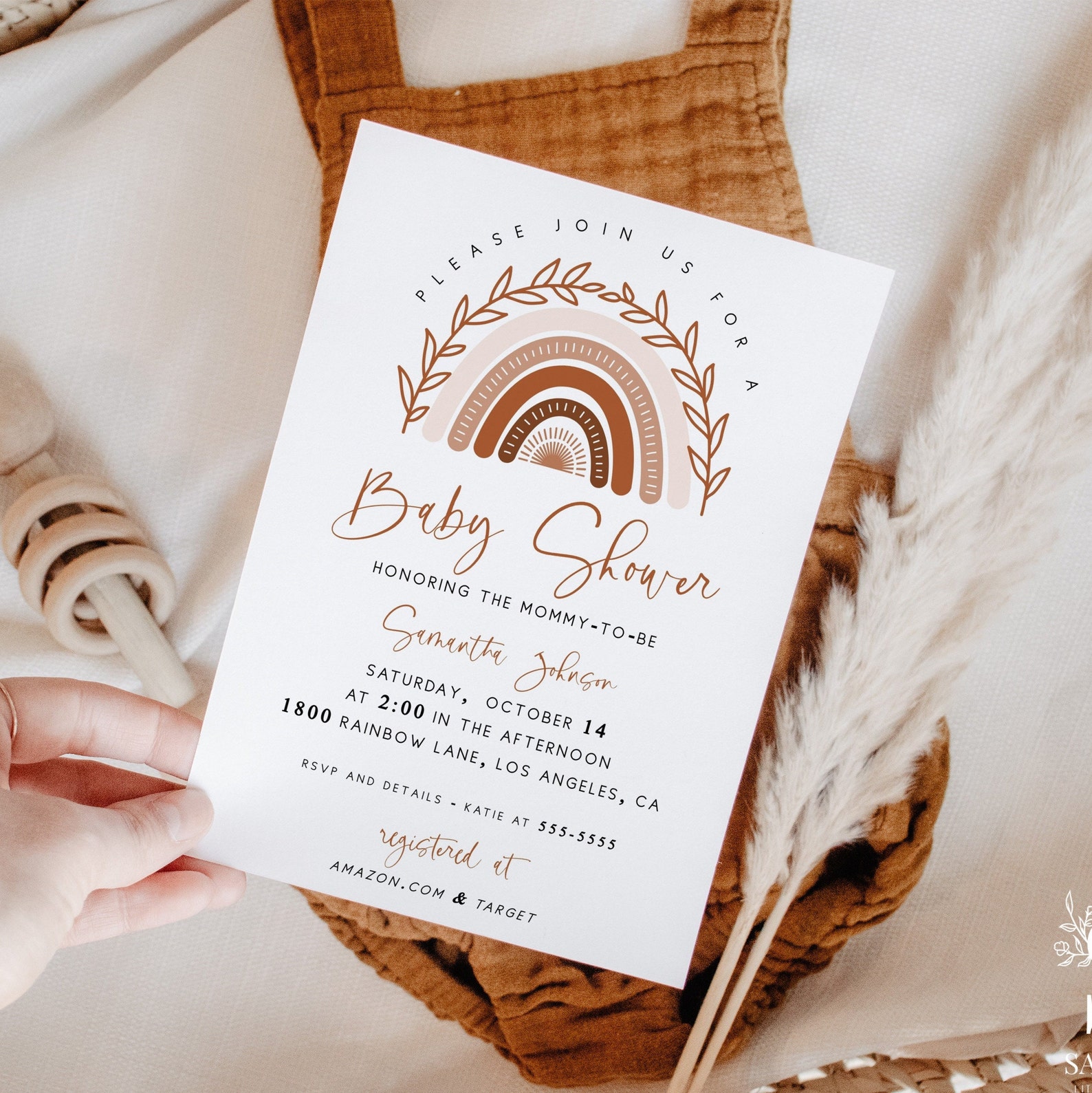 Boho Rainbow Baby Shower Invitation, Gender Neutral Rainbow Editable ...