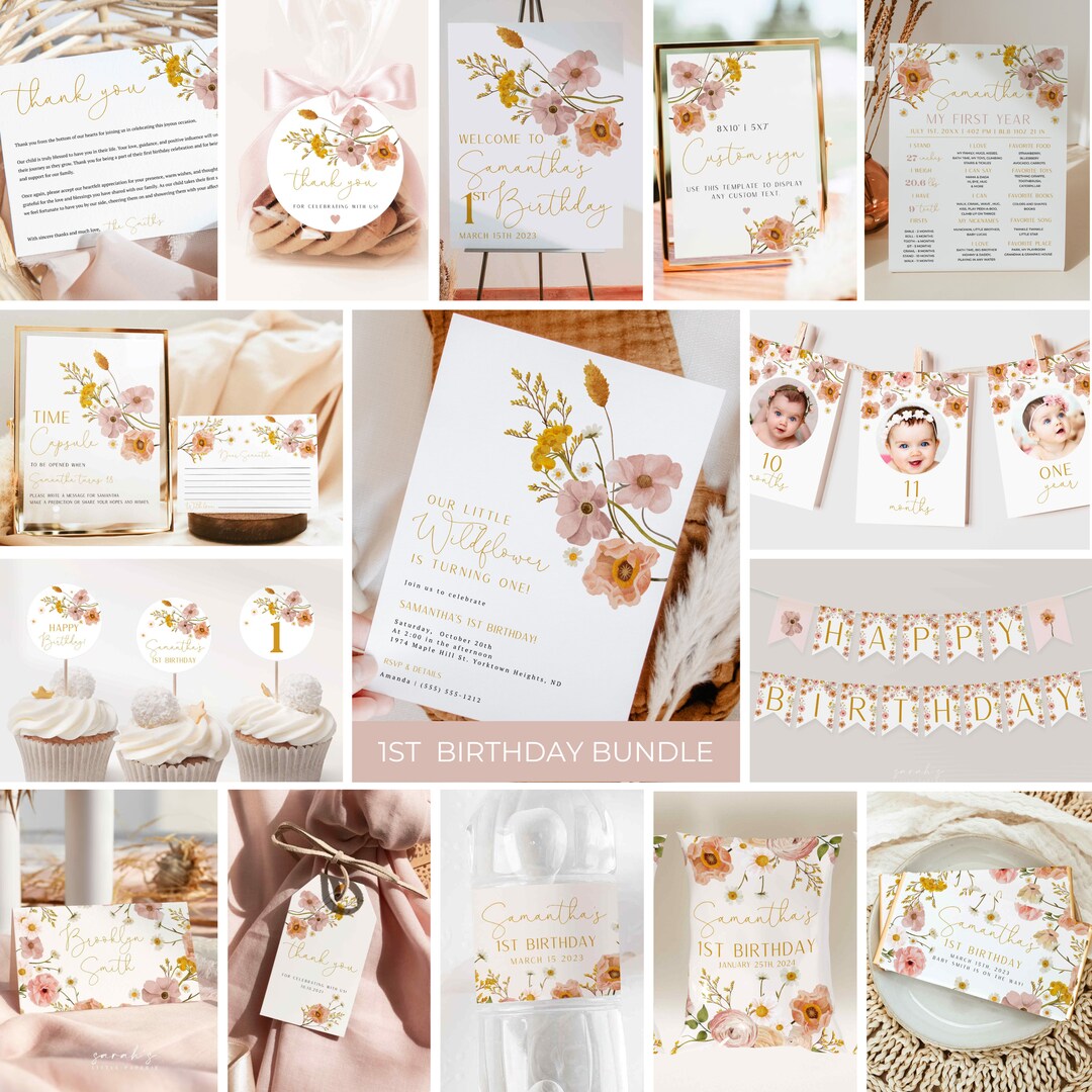 Wildflower Birthday Invitation Bundle, Printable Garden Party Decor Set ...
