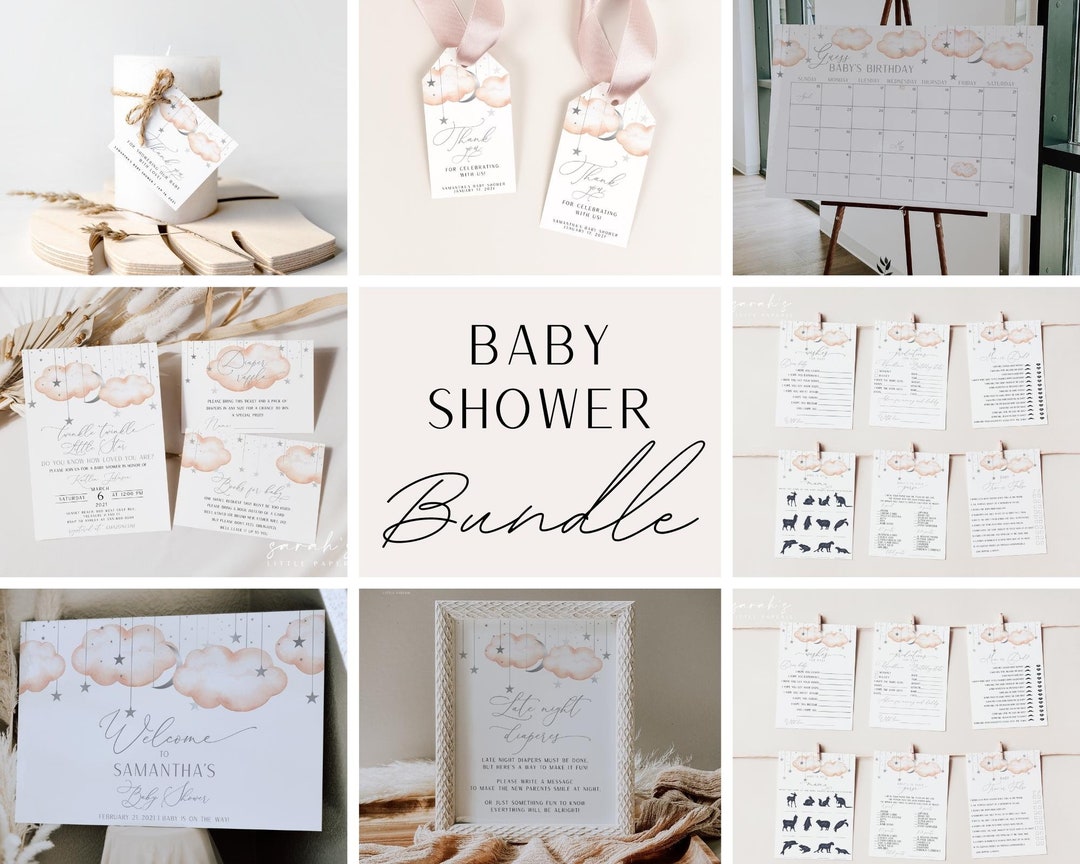 Silver and Blush Pink Baby Shower Bundle | Twinkle Twinkle Little Star ...