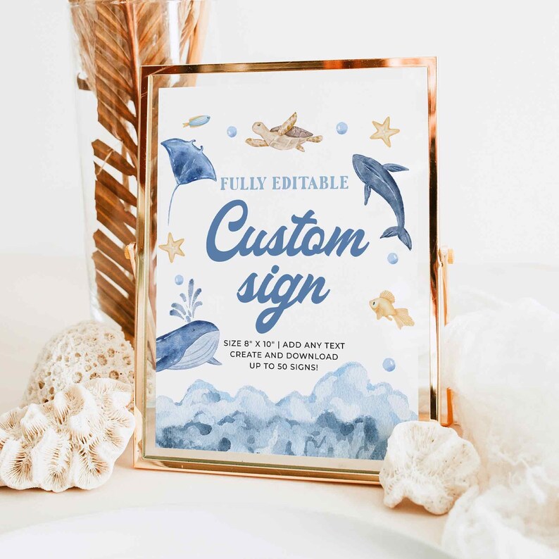 Nautical Birthday Editable Custom Sign, Sea Creatures Kids Birthday ...