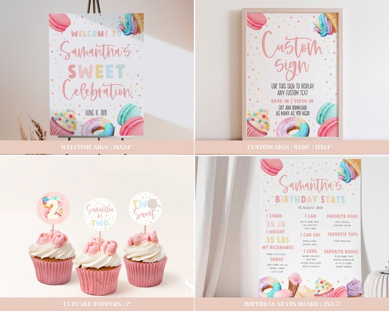 Two Sweet Birthday Bundle Pastel Sweets Birthday Invite Set - Etsy