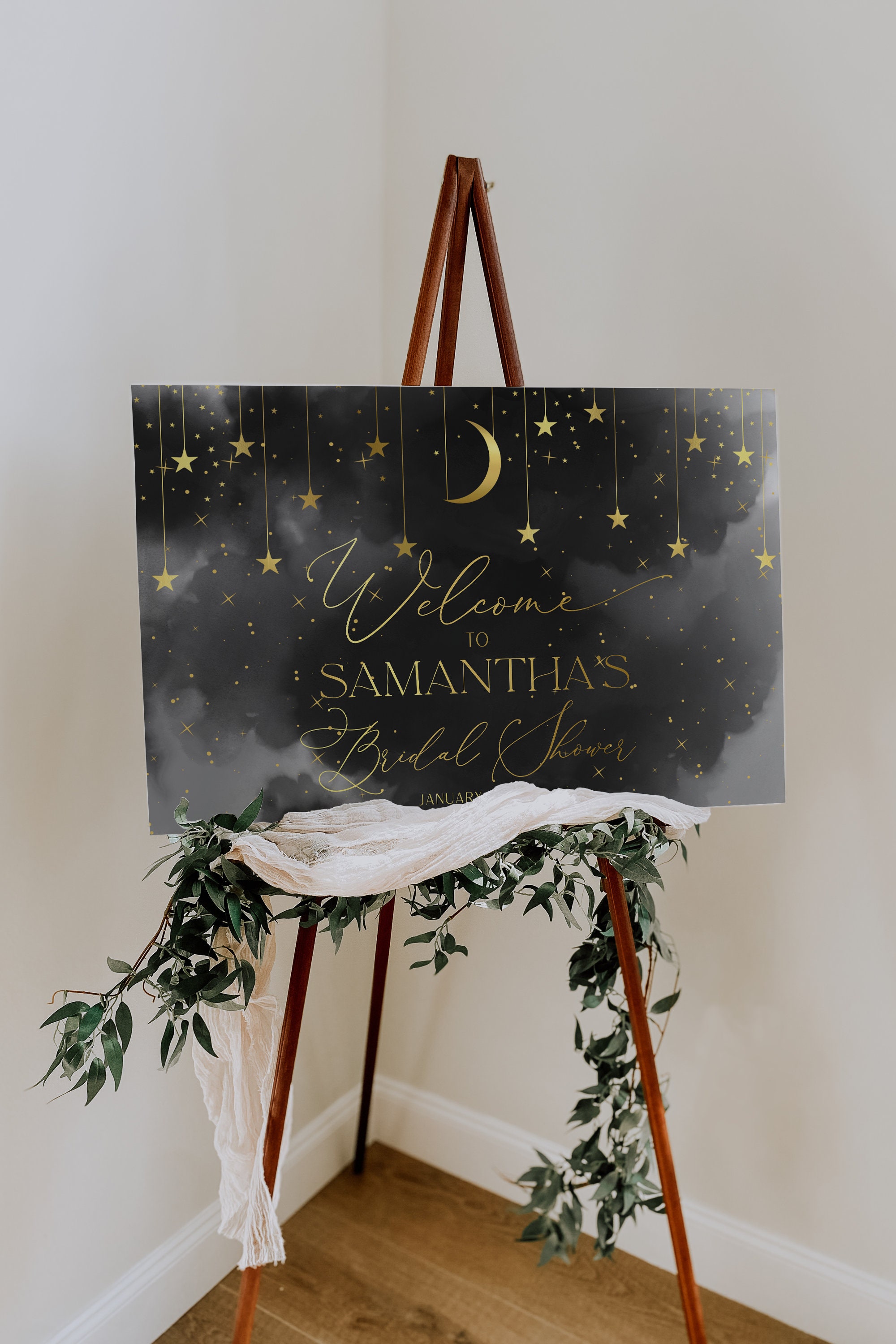 Moon and Gold Stars Welcome Sign Dark Sky and Gold Stars - Etsy