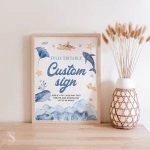 Nautical Birthday Editable Custom Sign, Sea Creatures Kids Birthday ...