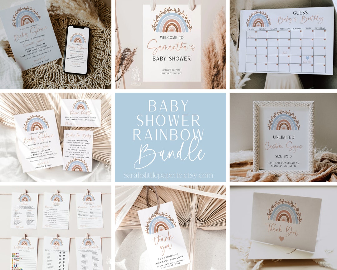 Blue Bohemian Rainbow Mega Bundle, Modern Baby Shower Bundle, Bohemian ...
