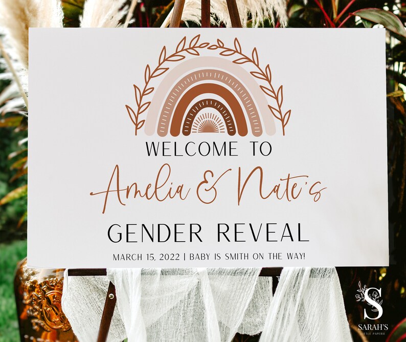 Bohemian Rainbow Gender Reveal Welcome Sign Muted Tones - Etsy