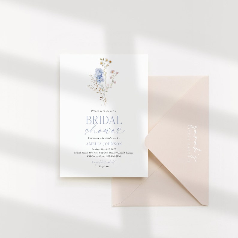 Simple Wildflowers Invitation, Wildflower Bridal Shower Invitation ...