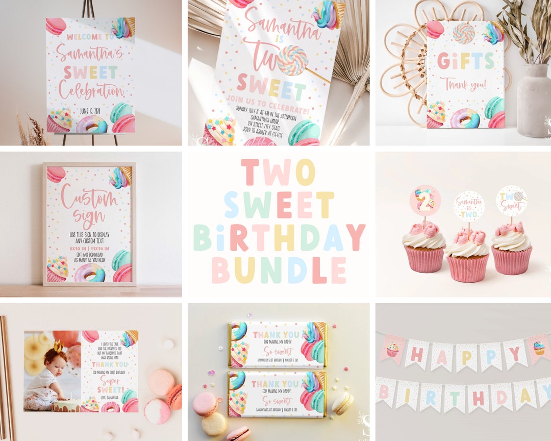 Two Sweet Birthday Bundle, Pastel Sweets Birthday Invite Set,, Donut ...