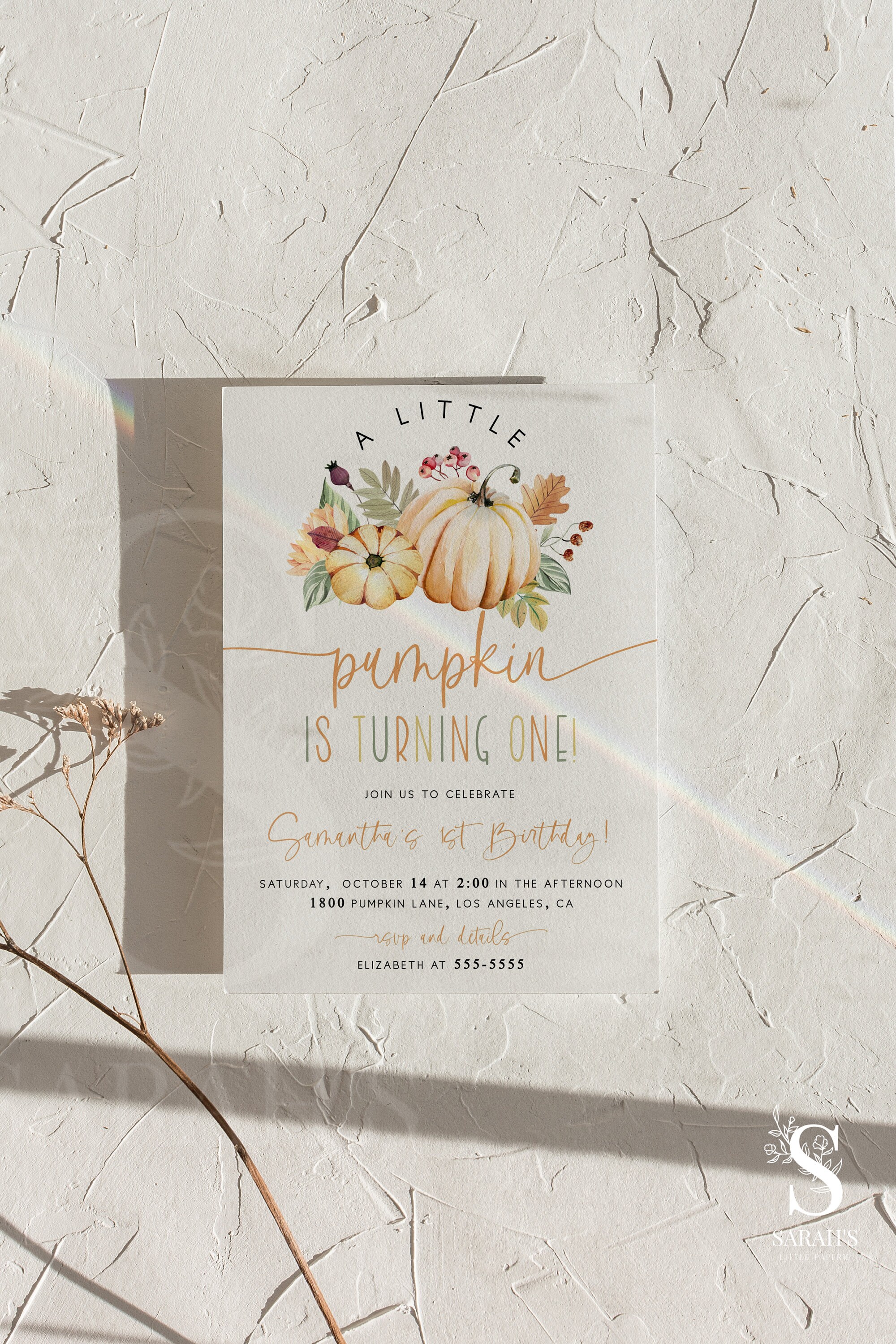Pumpkin Birthday Invitation Fall Pumpkin Invitation Fall | Etsy