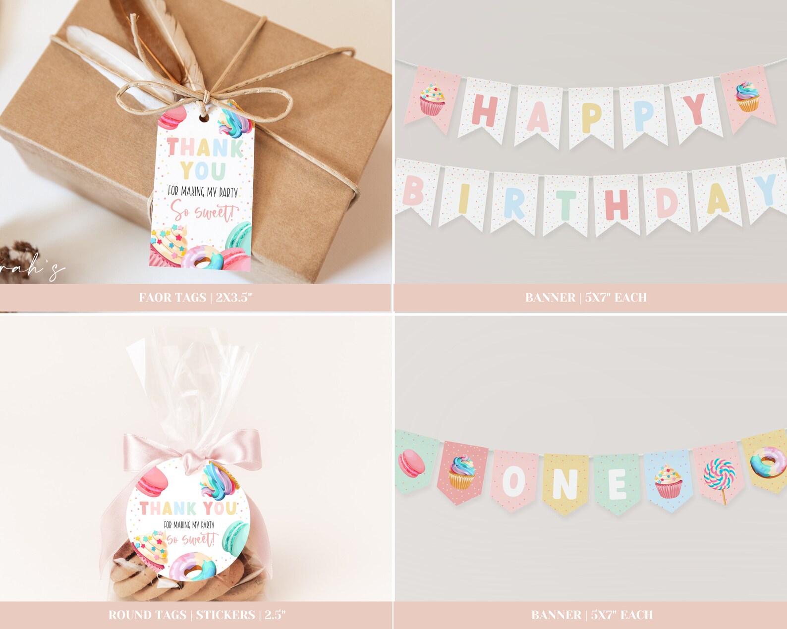 Sweet One Birthday Bundle, Pastel Sweets Birthday Invite Set,, Donut ...