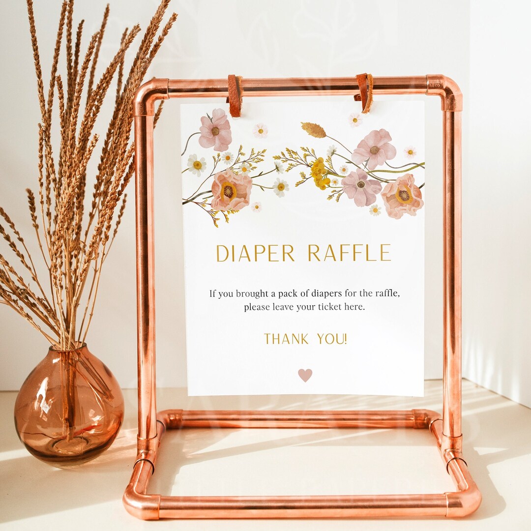 Wildflower Diaper Raffle Sign, Boho Wildflowers Diaper Game Sign ...