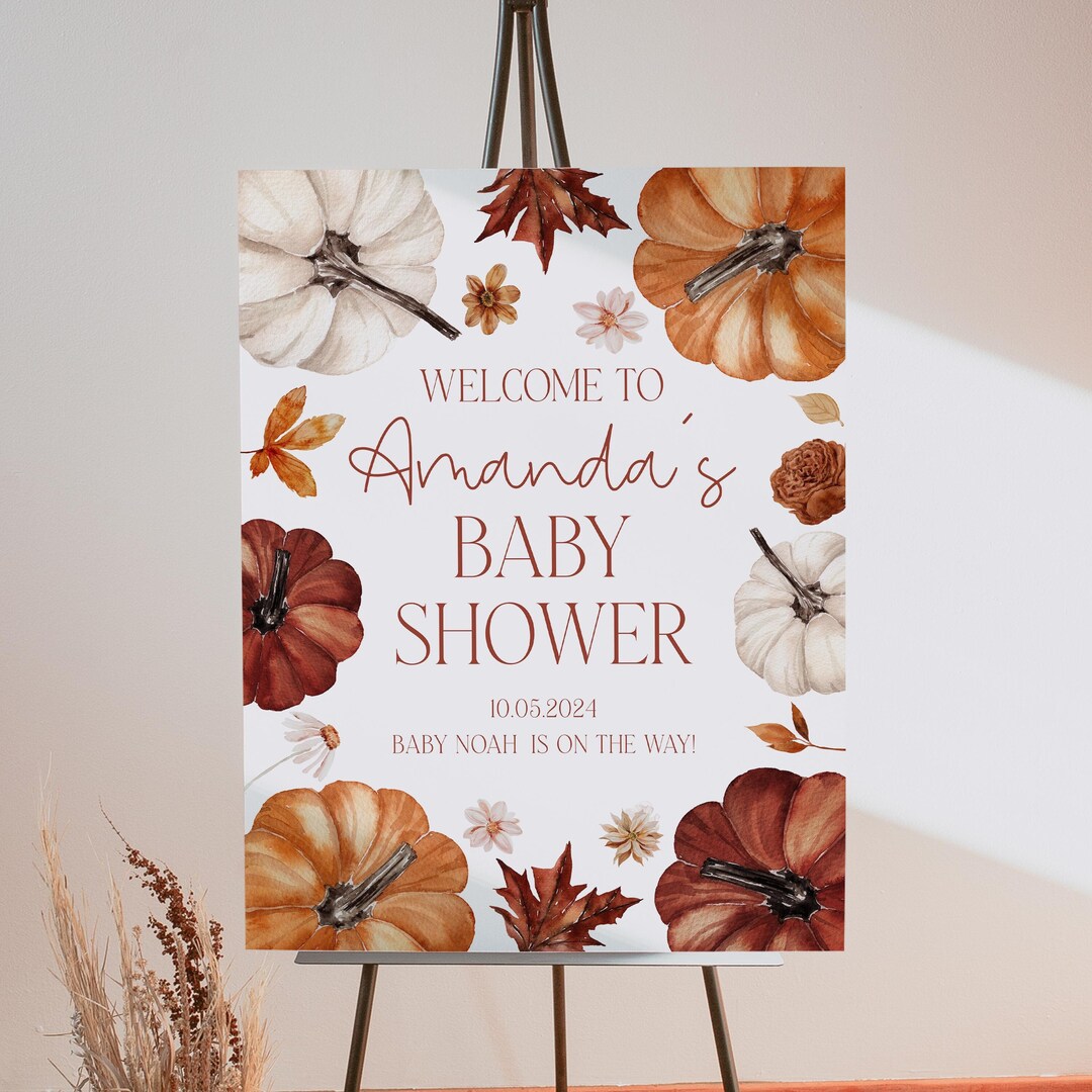 Editable Little Pumpkin Baby Shower Welcome Sign , Fall Baby Shower ...