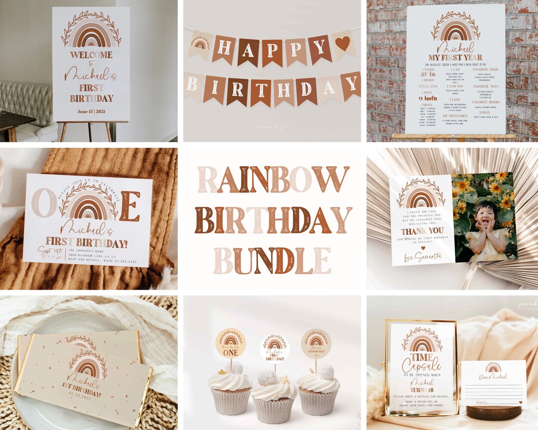 Boho Rainbow Birthday Invitation Bundle - Etsy