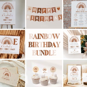 Boho Rainbow Birthday Invitation Bundle - Etsy