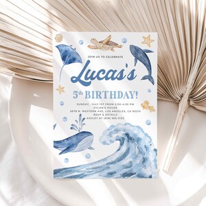 Ocean Birthday Invitation, Nautical Kids Birthday Party Invitation, Sea ...