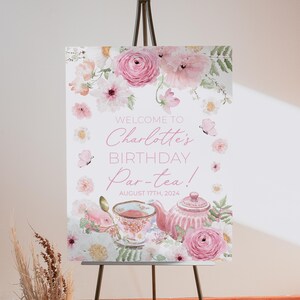 Tea Party Birthday Welcome Sign, Par-tea Birthday Girl Sign, Girl Pink ...