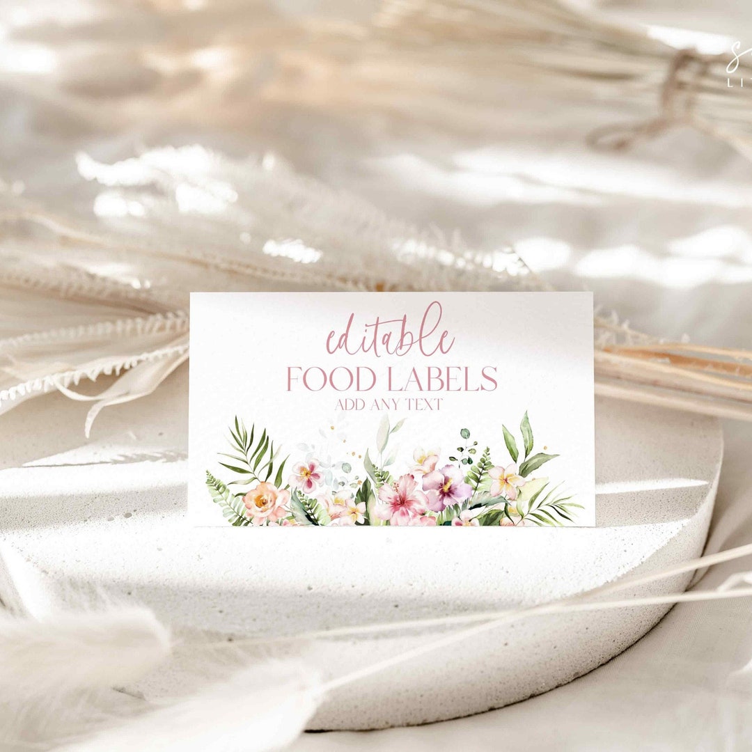 Editable Food Labels, Tropical Food Labels, Summer Party Food Tents ...