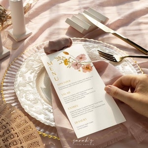 Wildflower Menu Template, Boho Flowers Event Menu, Garden Party Bridal ...