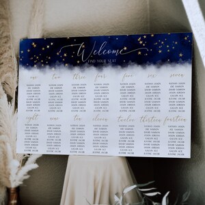 Celestial Seating Chart, Navy Blue and Gold Seating Chart, Editable ...