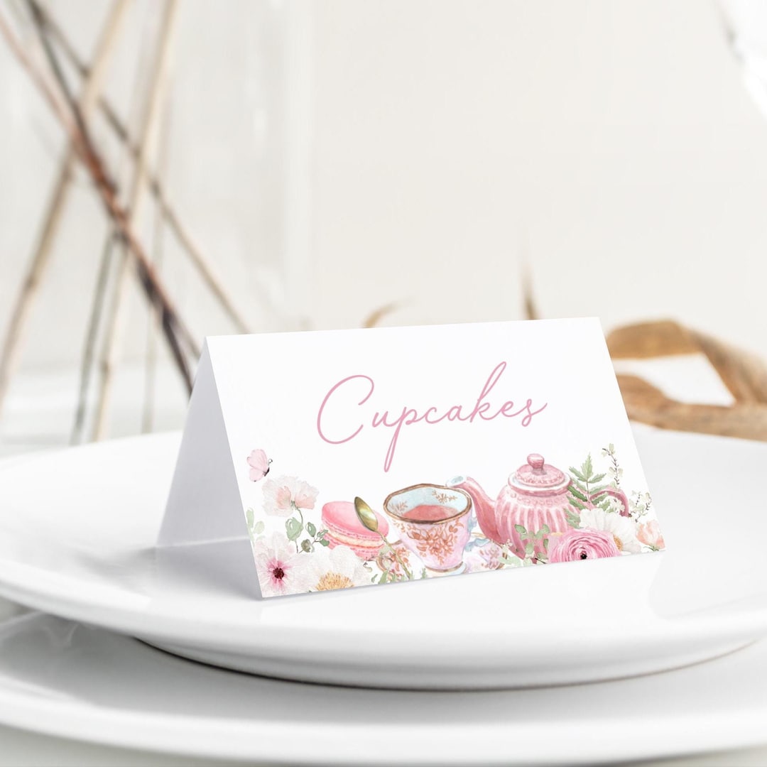 Tea Party Food Labels, Par-tea Birthday Food Tents, Girl Pink Floral ...