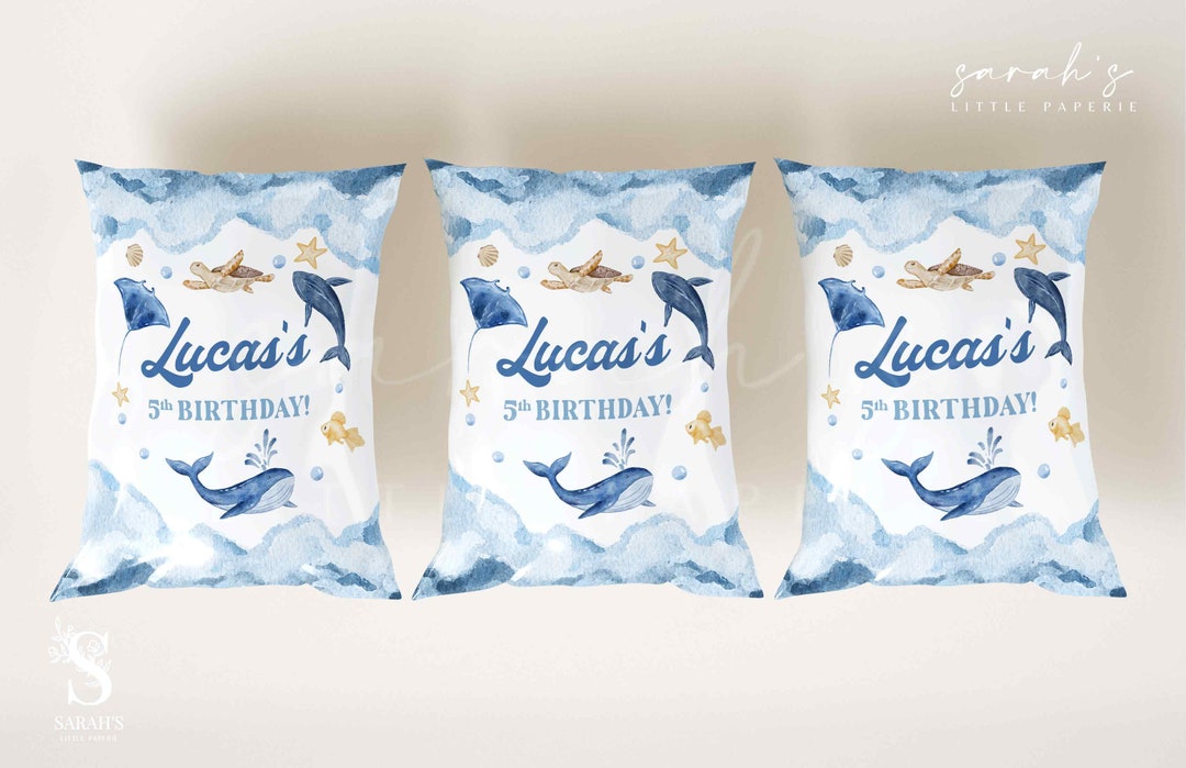 Ocean Birthday Editable Chip Bags, Nautical Kids Birthday Party Bags ...