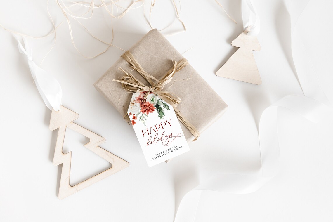 Holiday Gift Tag Happy Holidays Favor Tag Printable - Etsy