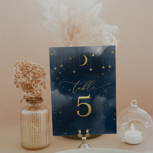 Moon Stars Seating Chart Navy Blue and Gold Sign Editable - Etsy