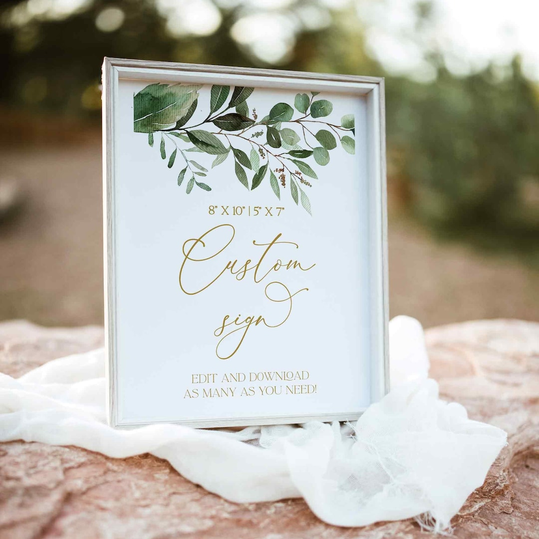 Greenery Fully Editable Custom Sign , Botanical Themed Custom Sign ...