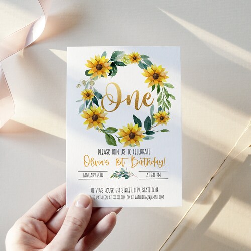 Editable Sunflower Birthday Invitation Template Floral First - Etsy