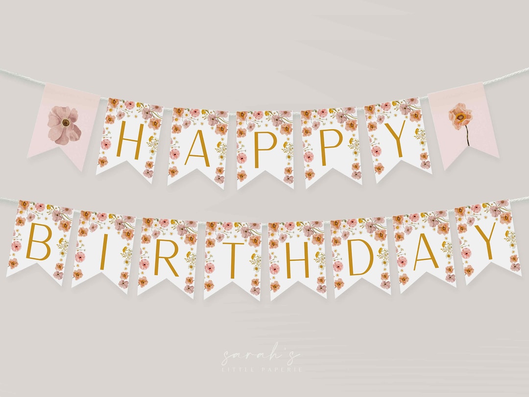 Wildflower Birthday Banner, Boho Wildflowers Birthday Banner, Garden ...