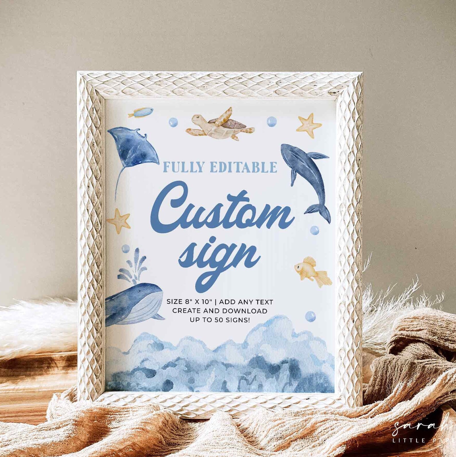 Nautical Birthday Editable Custom Sign, Sea Creatures Kids Birthday ...