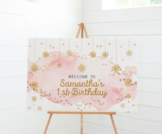 Snowflake Birthday Sign Blush Pink Birthday Sign Gold Sign | Etsy