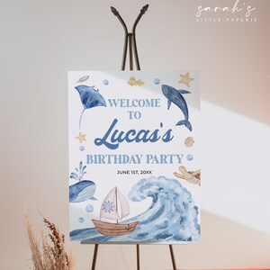 Ocean Birthday Sign, Nautical Kids Birthday Party Welcome Sign, Sea ...