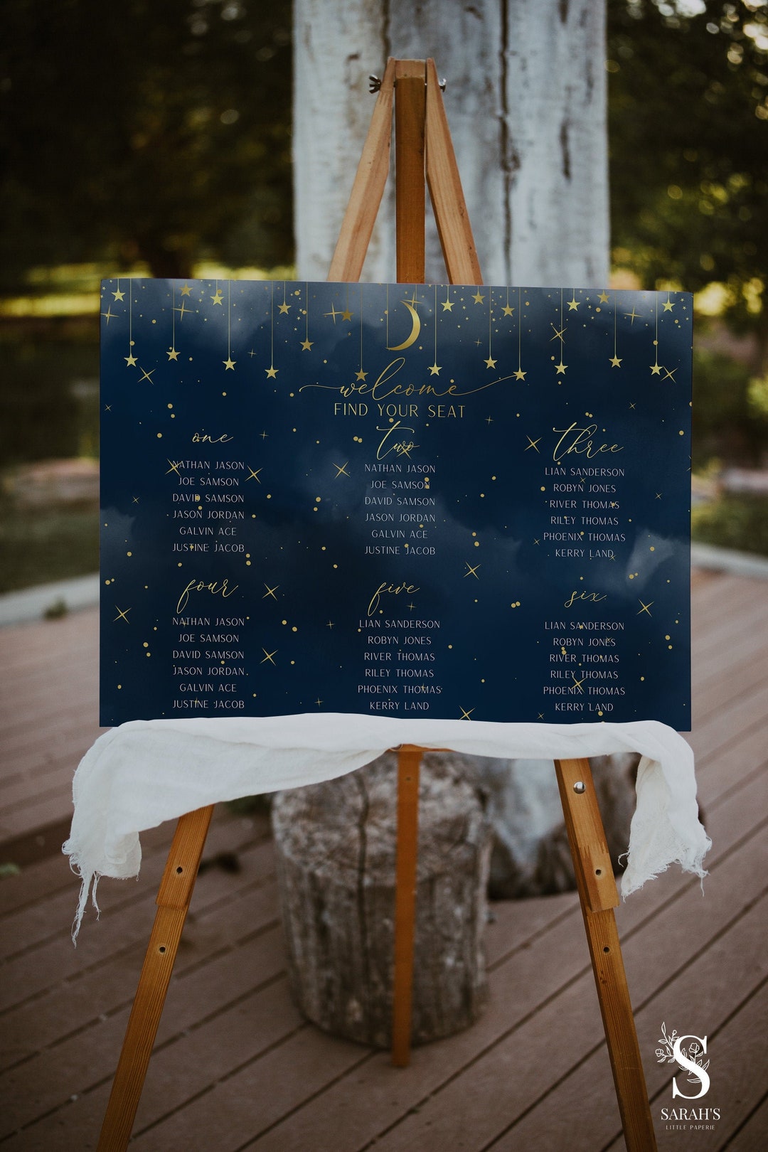 Moon Stars Seating Chart, Navy Blue and Gold Sign, Editable Seating ...