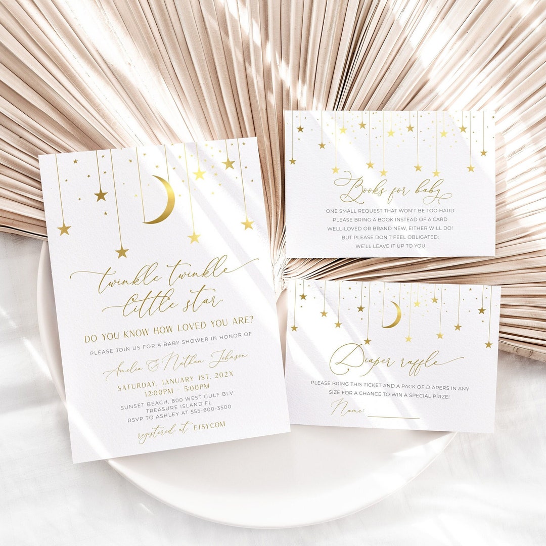 Moon and Stars Baby Shower Invitation Bundle, Twinkle Twinkle Little ...