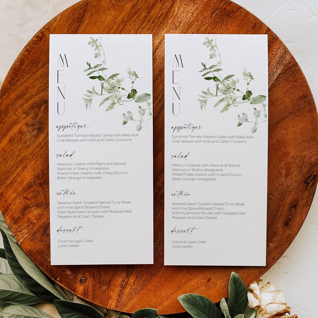 Greenery Menu, Modern Menu, Printable, Digital Download - Etsy