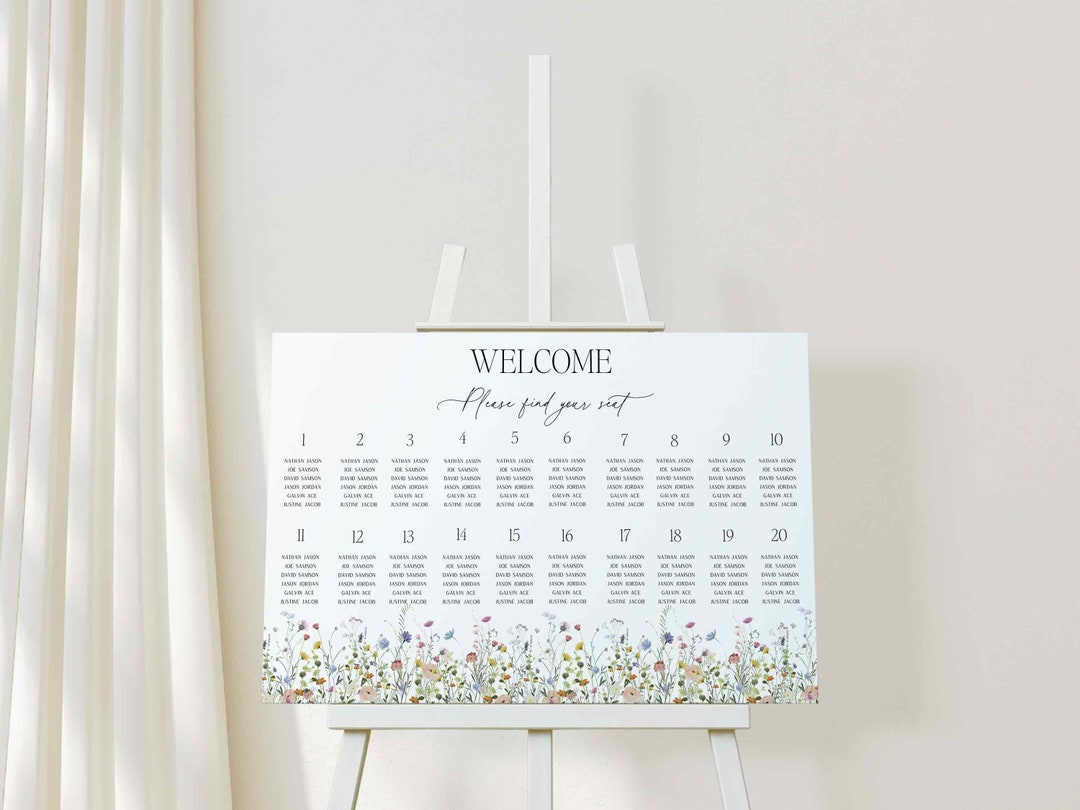 Modern Floral Seating Chart Sign, Garden Party Seating Chart , Modern ...