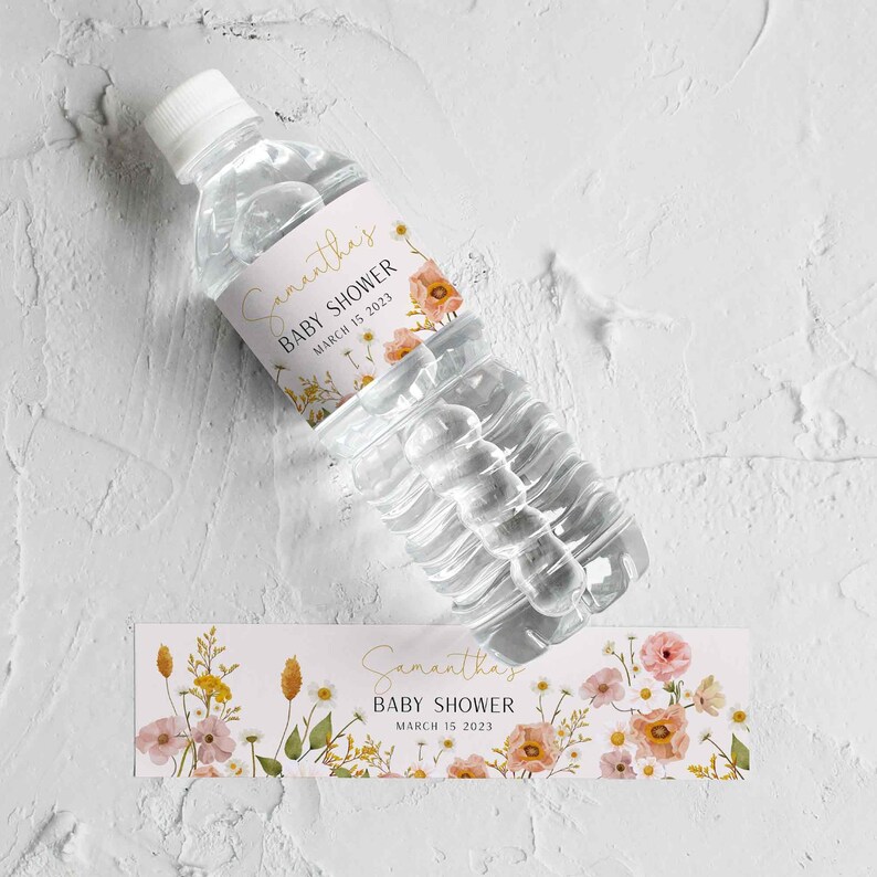 Wildflower Bottle Label Template Boho Flowers Water Bottle - Etsy