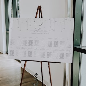 Moon Stars Seating Chart, Silver Seating Sign, Editable Seating Chart ...