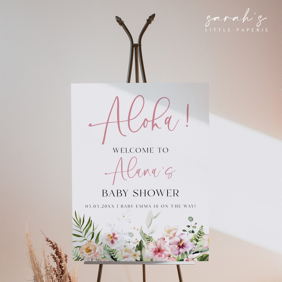 Tropical Aloha Welcome Sign, Aloha Baby Shower Sign , Tropical Flowers ...