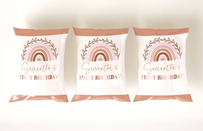 Rainbow Chip Bag Dusty Pink Chip Bags Editable Birthday Chip - Etsy