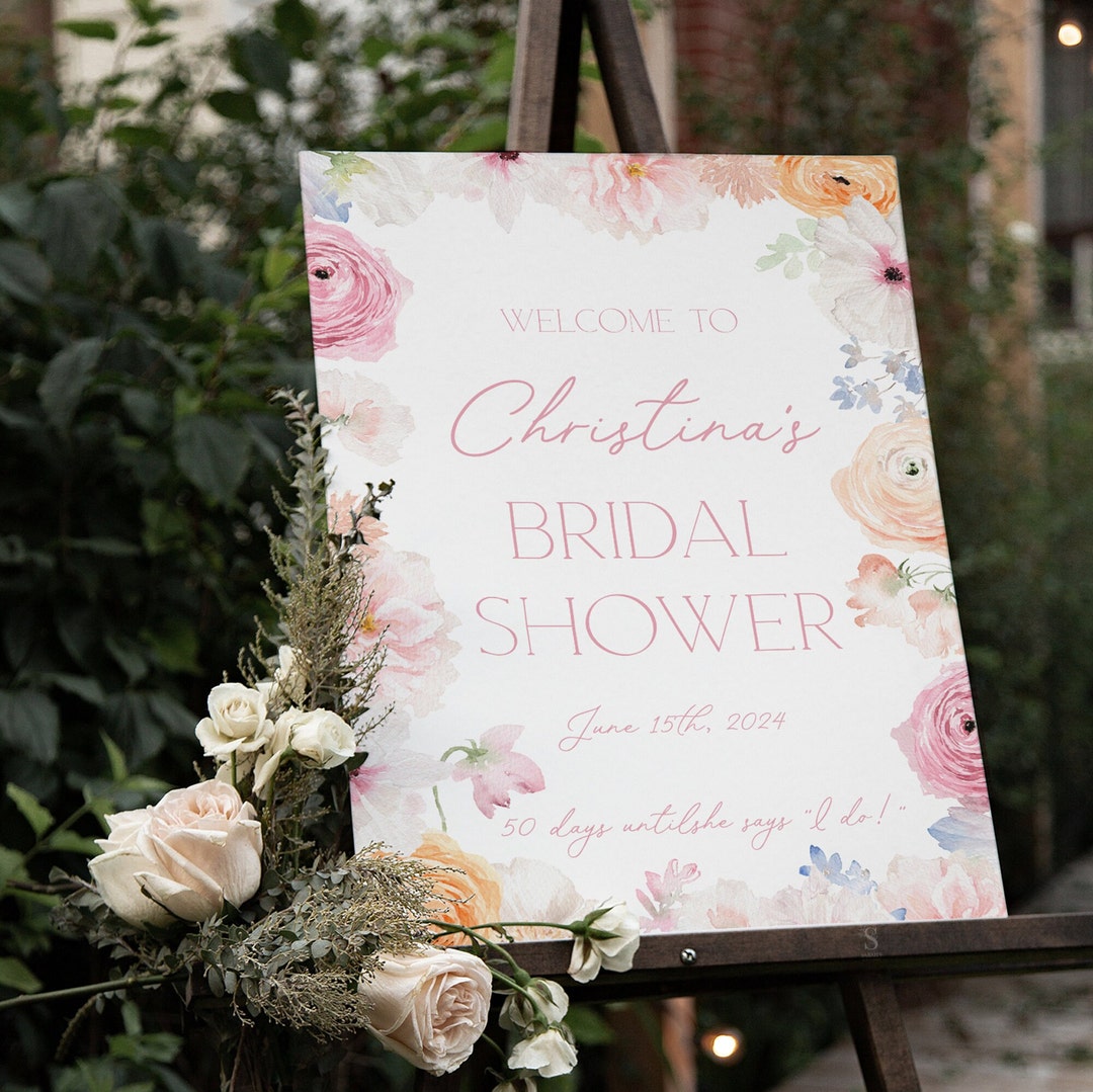 Romantic Floral Bridal Sign, Flowers Bridal Shower Welcome Sign ...