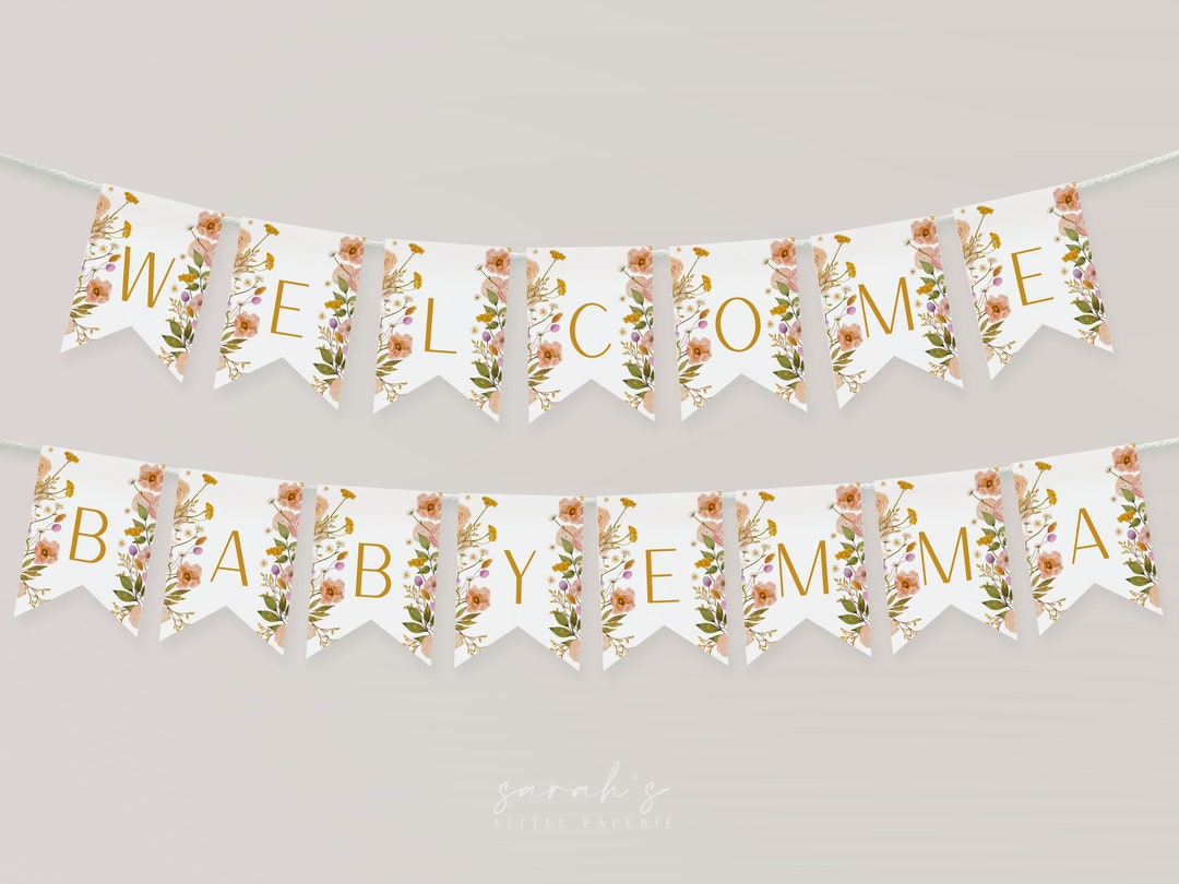 Wildflower Editable Flag Banner Template, Printable Boho Floral Party ...