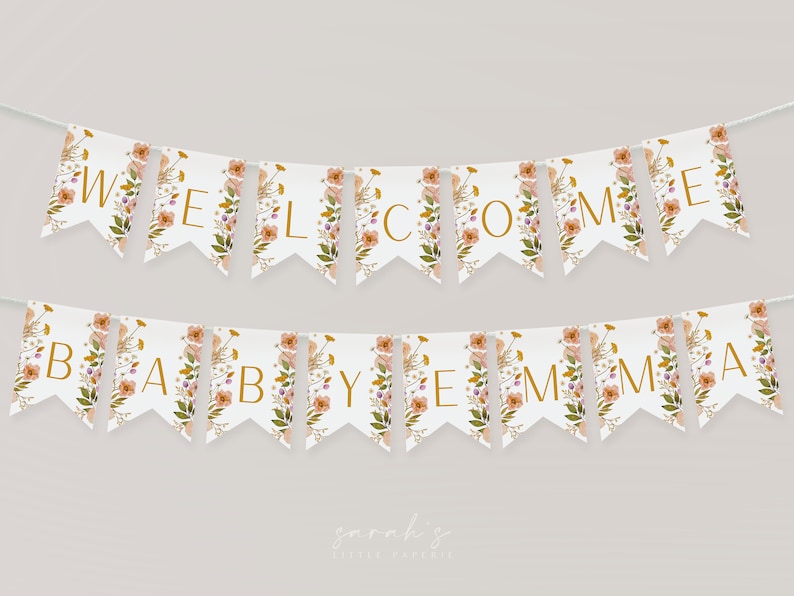 Wildflower Editable Flag Banner Template, Printable Boho Floral Party ...