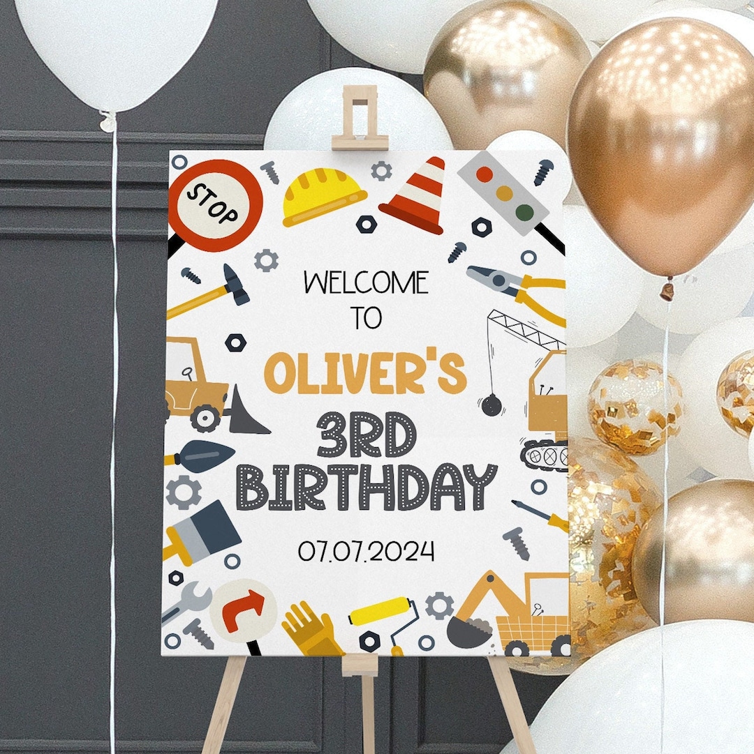 Construction Welcome Sign, Construction Birthday Sign, Excavator ...