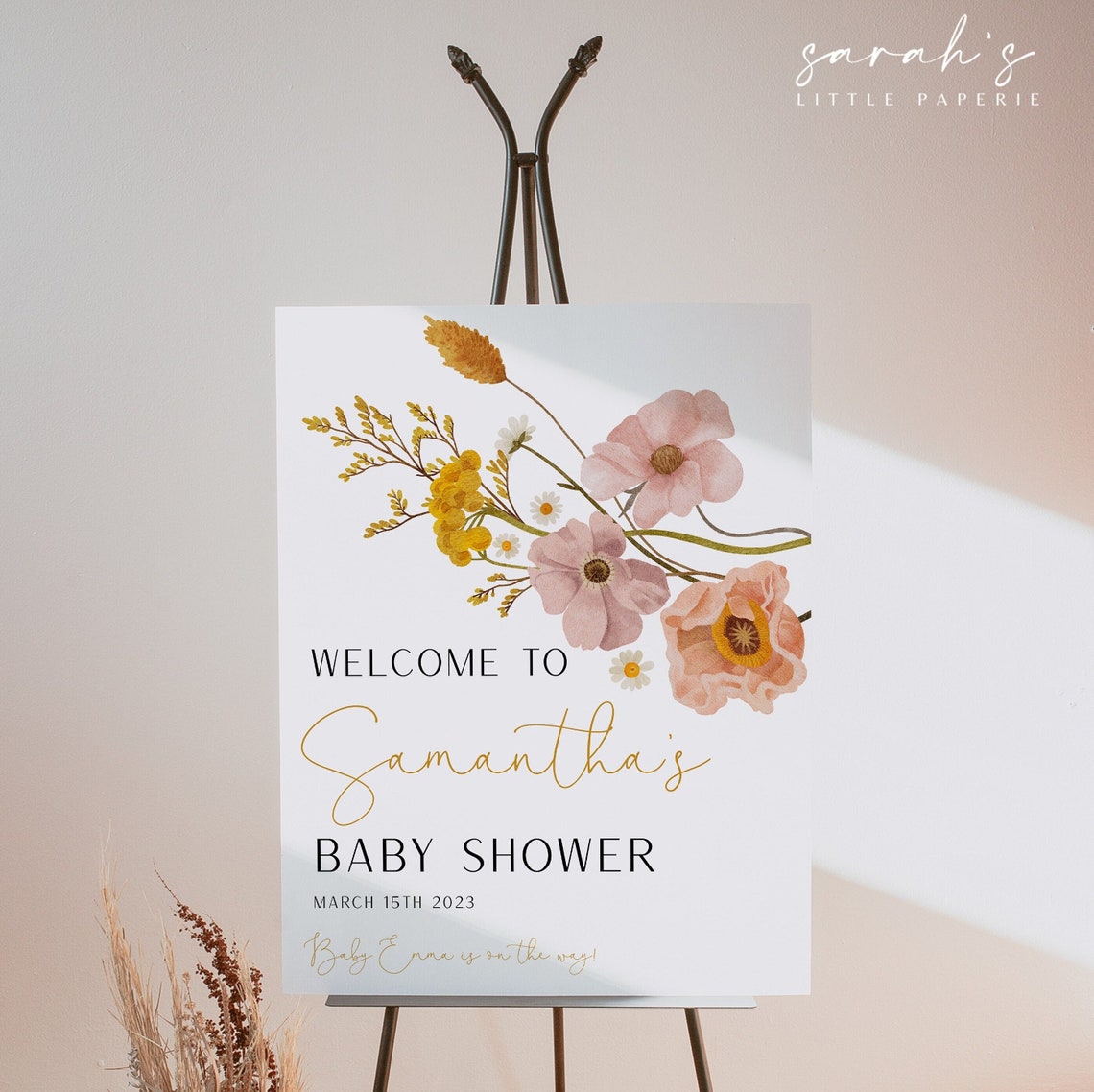 Wildflower Baby Shower Welcome Sign, Boho Wildflower Poster, Modern ...