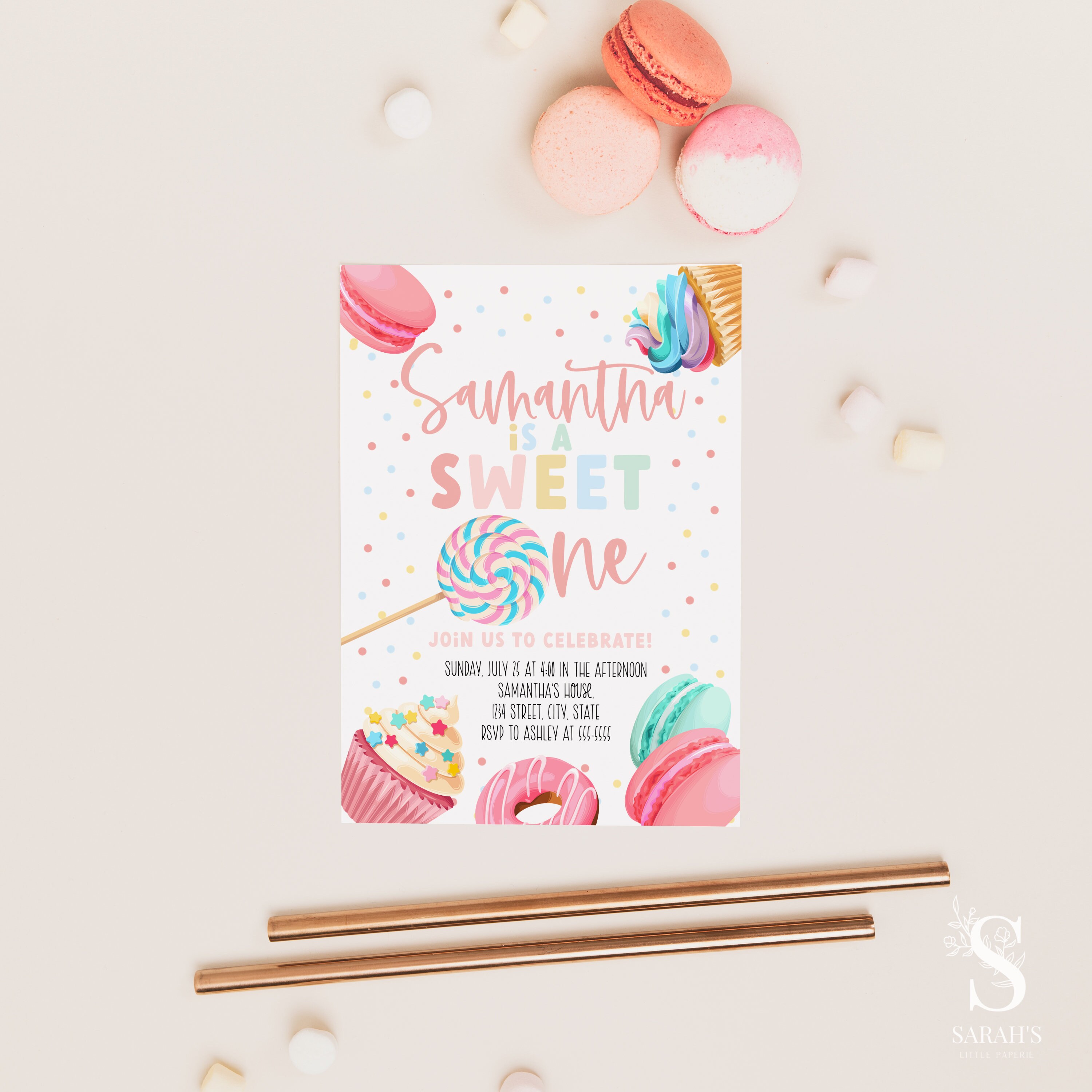 Sweet One Invitation Pastel Sweets Birthday Invitation - Etsy UK