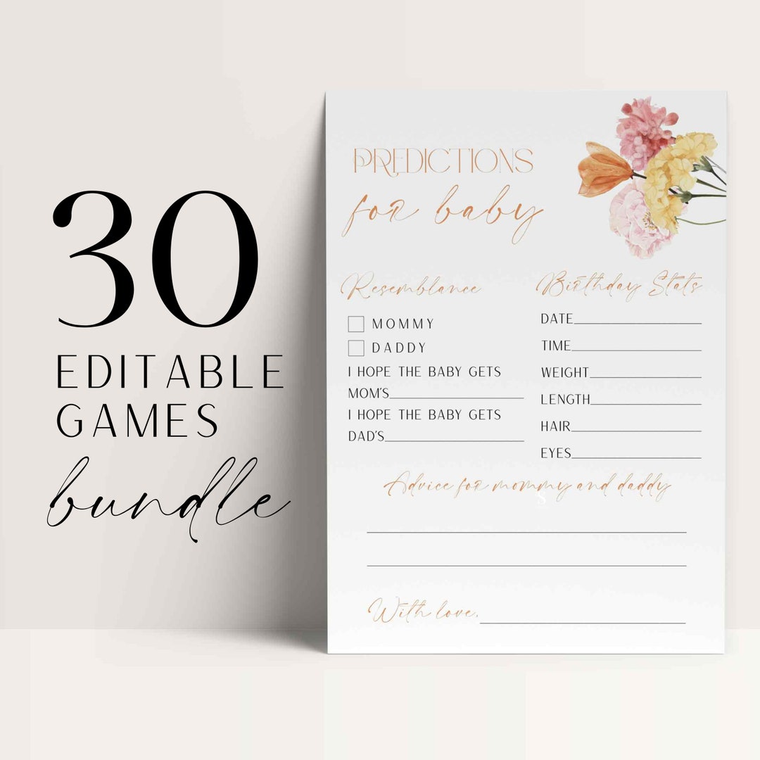 30 Baby in Bloom Baby Shower Games, Wildflower Baby Shower Games Bundle ...