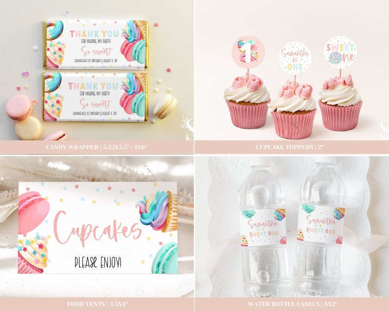 Sweet One Birthday Bundle, Pastel Sweets Birthday Invite Set,, Donut ...
