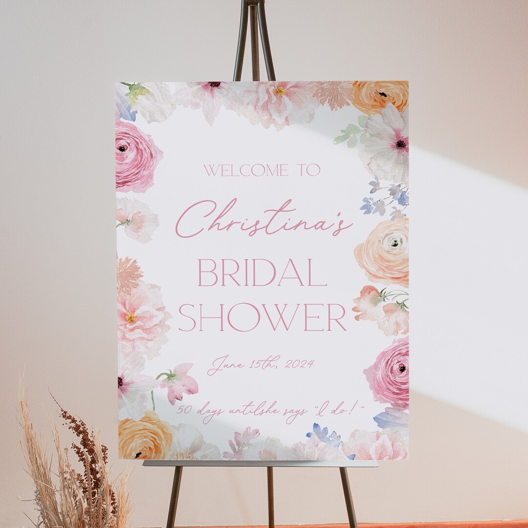 Romantic Floral Bridal Sign, Flowers Bridal Shower Welcome Sign ...